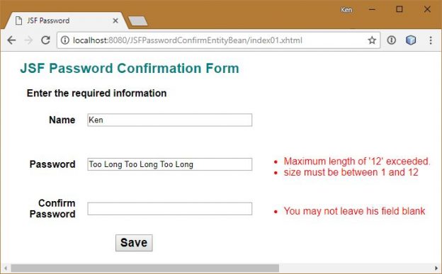 Password Confirmation on a JSF Page – Part 2 An Entity Model – OmniJava